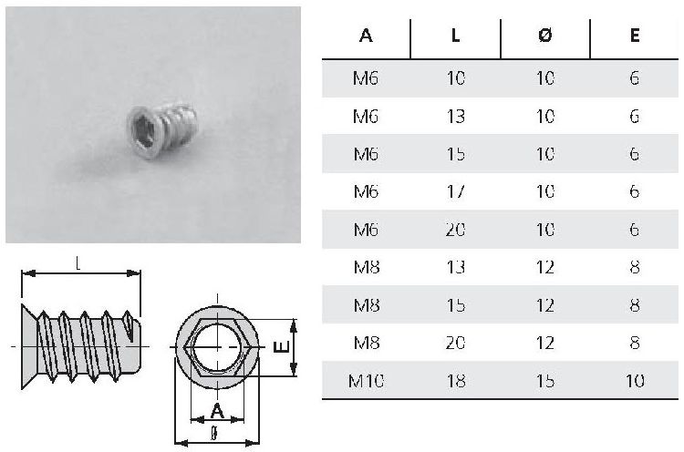 Bussola SERVICE modello 1018 con esagono M8x15 per mobile in zama