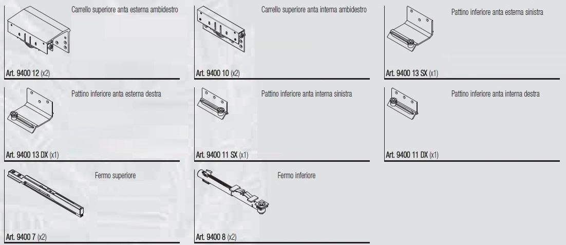 System 9400 KOBLENZ modello 9400 6 kit accessori anta esterna 50/100kg