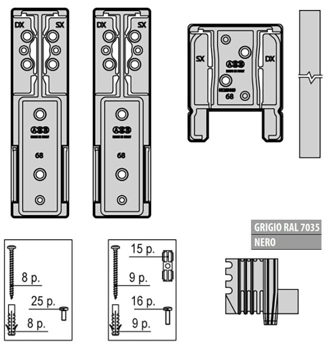 Tappi AGB modello ALZANTE SCORREVOLE IMAGO kit schema a spessore 92 si